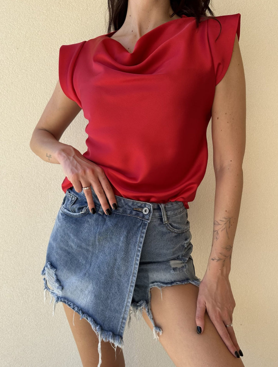 TOP RASO COLLO A CASCATA – ARES FASHION